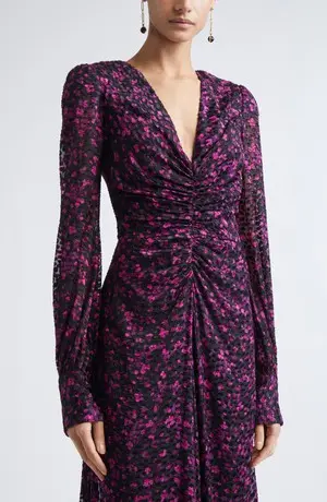 St. John Long Sleeve Leopard Jacquard Gown