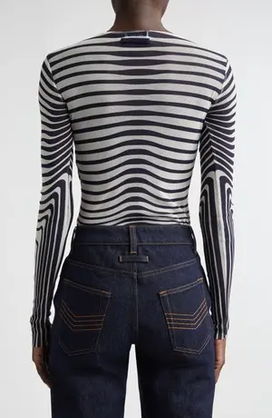 JEAN PAUL GAULTIER Re-edition Body Morphing Trompe L'oeil Long Sleeve Mesh Top