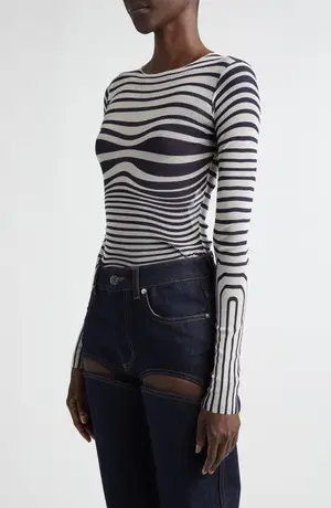 JEAN PAUL GAULTIER Re-edition Body Morphing Trompe L'oeil Long Sleeve Mesh Top