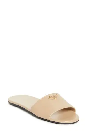 Prada Logo Slide Sandal - Sabbia