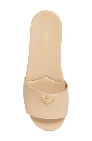 Prada Logo Slide Sandal - Sabbia