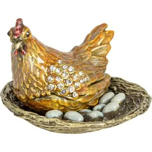 STORIED HOME Jeweled Hen Trinket Box - Gold