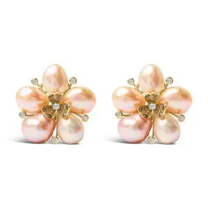 HAUS OF BRILLIANCE 18k Rose Gold Diamond And Freshwater Pearl Stud Earrings - Pink
