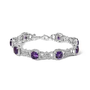 HAUS OF BRILLIANCE Silver Amethyst And Diamond Link Bracelet - White