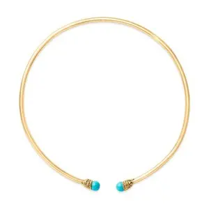 HAUS OF BRILLIANCE 18k Gold Collar Necklace With Turquoise Cabochons - Yellow