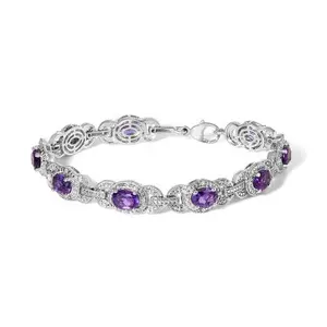 HAUS OF BRILLIANCE Sterling Silver Amethyst And Diamond Link Bracelet - White