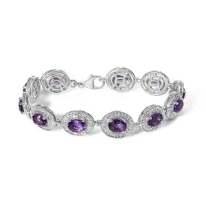 HAUS OF BRILLIANCE Sterling Silver Amethyst And Diamond Halo Link Bracelet - White