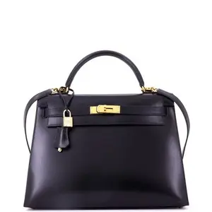 Hermès Kelly Handbag Black Box Calf With Gold Hardware 32