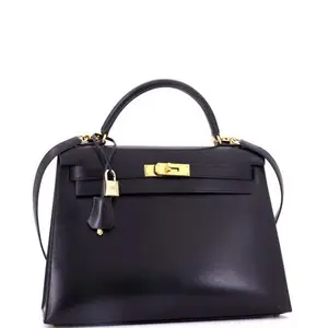 Hermès Kelly Handbag Black Box Calf With Gold Hardware 32