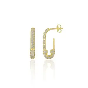 SPERO LONDON Pave Stud Safety Pin Sterling Earrings - Gold