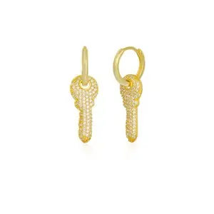 SPERO LONDON Key Charm Hoop Earrings - Gold
