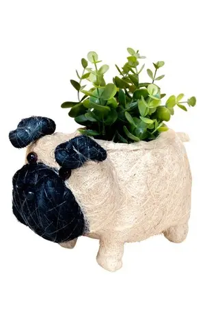 LIKHA Baby Pug Handwoven Planter - Off White/black