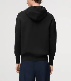 Loewe Wool-blend Zip-up Hoodie With Leather Pocket - Black