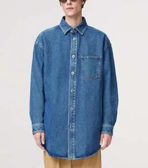 Loewe Anagram-patch Denim Overshirt - Blue