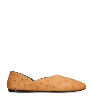 Khaite Ostrich Leather Ballet Flats - Brown