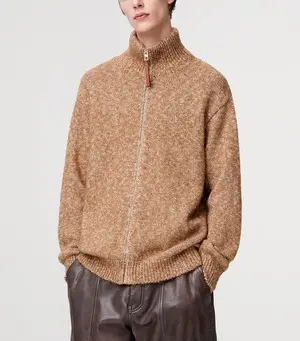Loewe Jacquard Anagram Zip-up Relaxed Cardigan - Beige