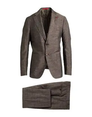 Isaia Suit Size Wool, Linen - Brown