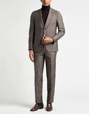 Isaia Suit Size Wool, Linen - Brown