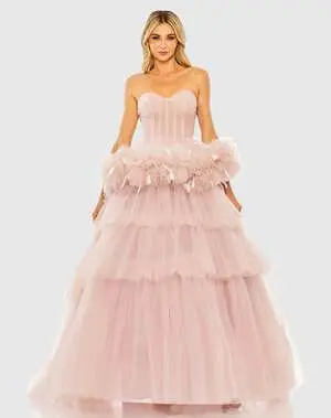 Mac Duggal Tulle Ballgown With Feather Trim