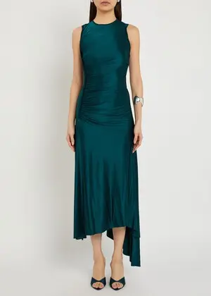 Victoria Beckham Ruched Asymmetric Stretch-jersey Midi Dress