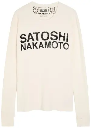 SATOSHI NAKAMOTO Logo-printed Waffle Cotton Top