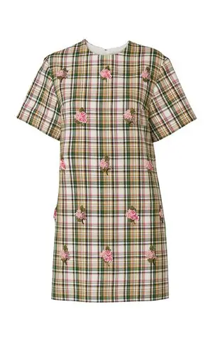Carolina Herrera Embroidered Check Plaid Shift Dress - Multi