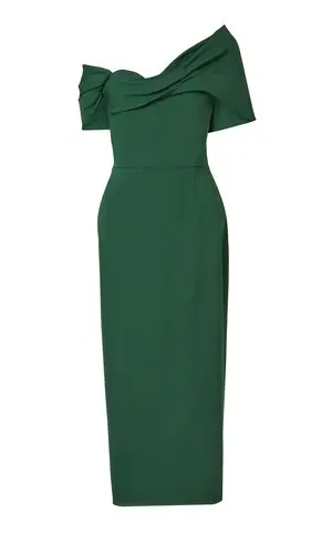 Carolina Herrera Asymmetrical Stretch-wool Tailor Midi Dress - Green