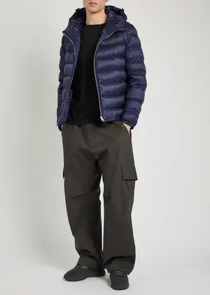 TEN C Padded Hooded Nylon Jacket - Navy