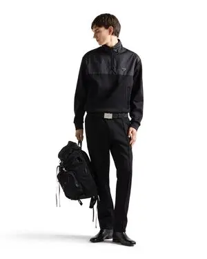 Prada Cotton Fleece Pant With Re-nylon Detail - Black