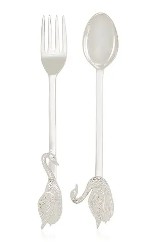 MODA DOMUS Swan -plated Serving Spoon And Fork - Silver