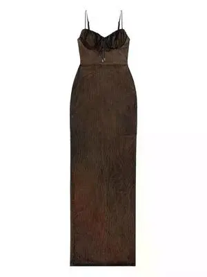 AREA Embellished Maxi Dress - Brown