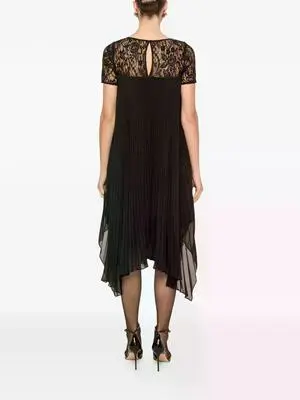 NISSA Lace-panel Pleated Midi Dress