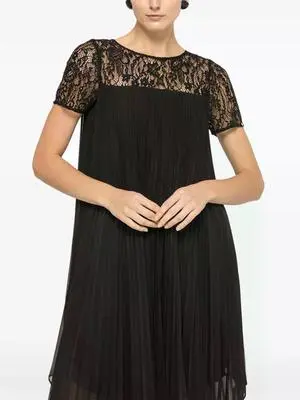 NISSA Lace-panel Pleated Midi Dress