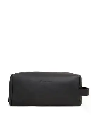 Santoni Zip Leather Wash Bag - Black