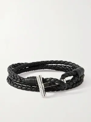 TOM FORD Woven Leather Wrap Bracelet - Black