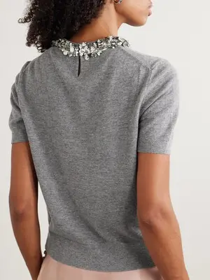 Tory Burch Embellished Wool And Cashmere-blend Sweater - Gray