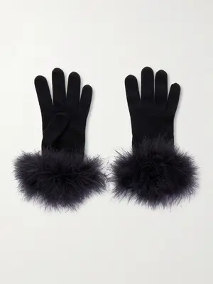 Valentino Garavani Feather-trimmed Wool Gloves - Black