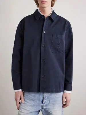 Saint Laurent Logo-embroidered Cotton-twill Overshirt