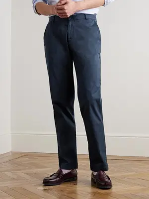 Sunspel Straight-leg Cotton-blend Twill Chinos - Blue