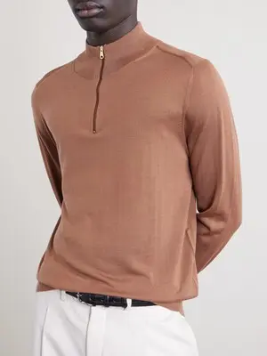 Paul Smith Merino Wool Half-zip Sweater - Brown