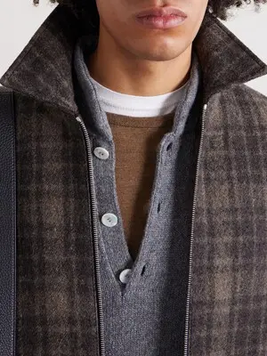 FRAME Padded Checked Virgin Wool-tweed Blouson Jacket