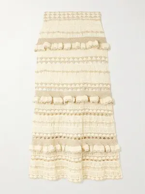 Zimmermann Wanderlust Ruffled Pointelle-knit Maxi Skirt