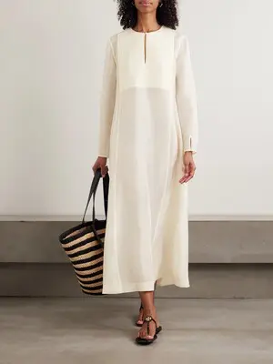 Tory Burch Pleated Linen And Silk-blend Kaftan