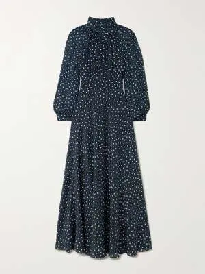 Rixo Paige Belted Polka-dot Silk-chiffon Midi Dress