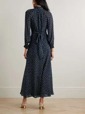 Rixo Paige Belted Polka-dot Silk-chiffon Midi Dress