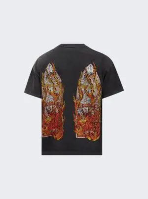 WHO DECIDES WAR Rhinestone Flame Glass Jersey Tee Coal - Black
