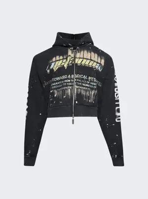 RIVINGTON ROI REBIS Radical Paper Rose Zip Hoodie Mechanic - Black
