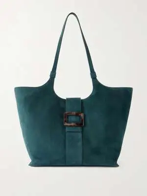 ROGER VIVIER Belle Vivier Medium Buckled Suede Tote - Forest Green