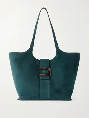 ROGER VIVIER Belle Vivier Medium Buckled Suede Tote - Green