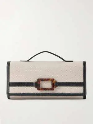 ROGER VIVIER Belle Vivier Buckled Canvas Clutch - Beige